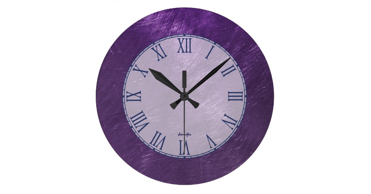Deep Purple Metallic Design Brushed Steel Look Large Clock | Zazzle.com