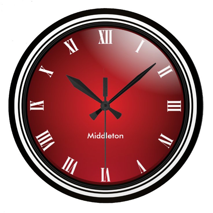 Deep Red, Black & White with Roman Numbers Large Clock | Zazzle