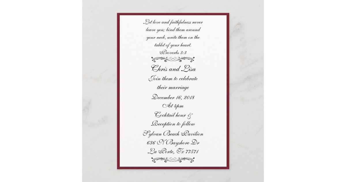 Deep Red Elegant Bible Scripture Wedding Invitation | Zazzle.com