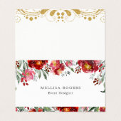 Deep-red garden flowers border business card | Zazzle