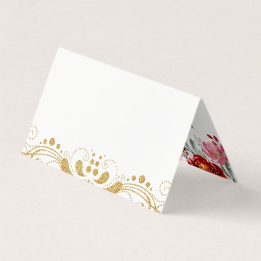 Deep-red garden flowers border business card | Zazzle