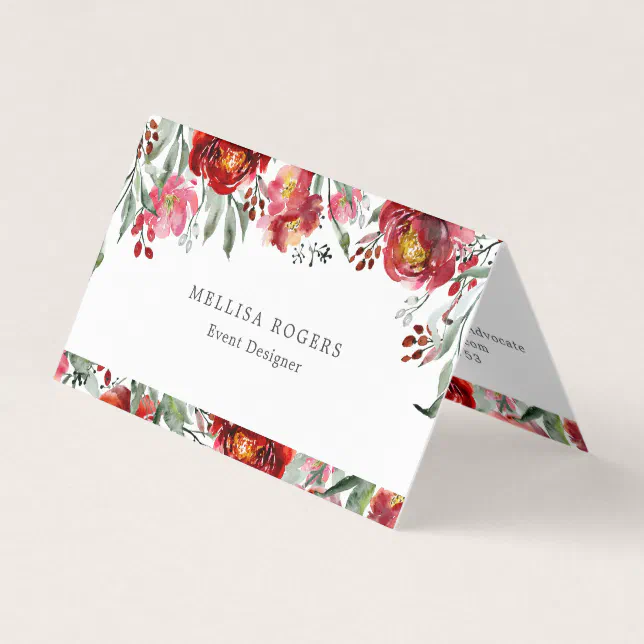 Deep-red garden flowers border business card | Zazzle