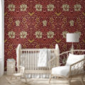 Deep Red & Gold Victorian Honeysuckle Wallpaper | Zazzle