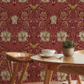 Deep Red & Gold Victorian Honeysuckle Wallpaper | Zazzle