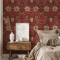 Deep Red & Gold Victorian Honeysuckle Wallpaper | Zazzle