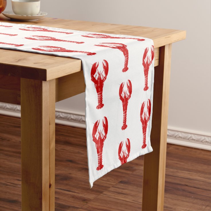 Deep Red Lobster on White Short Table Runner | Zazzle