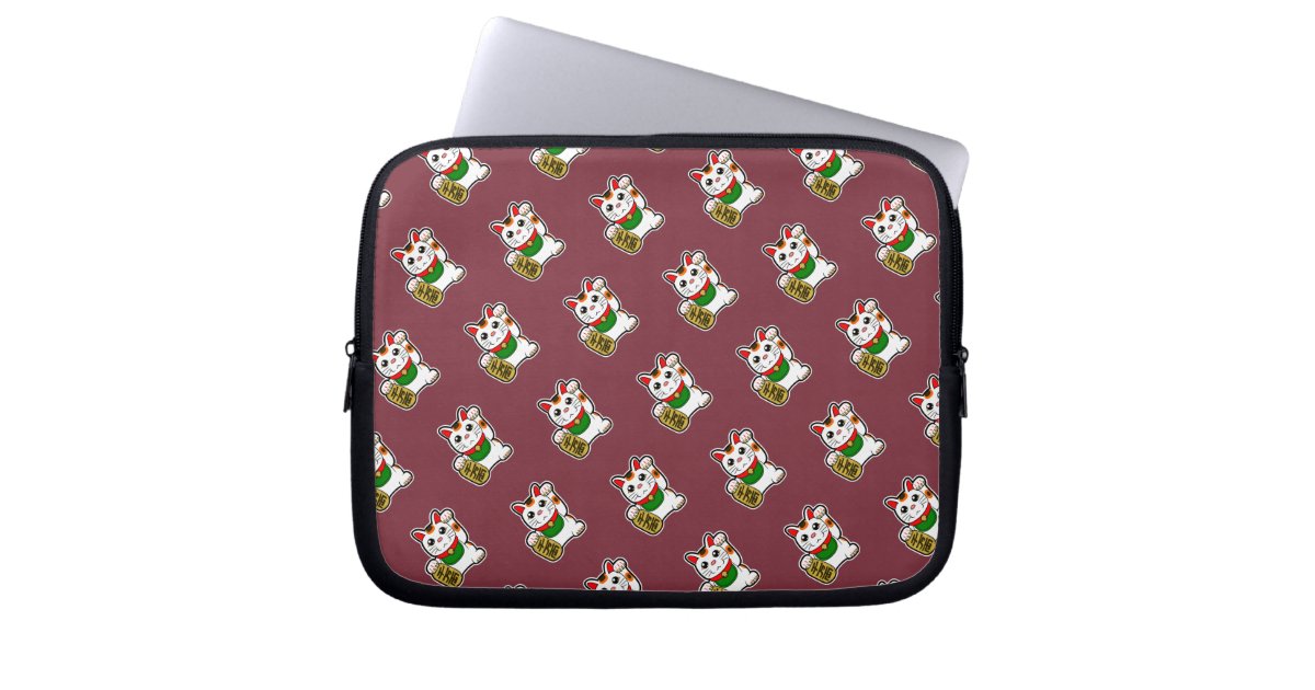 Deep Red Lucky Cat Pattern Laptop Sleeve | Zazzle