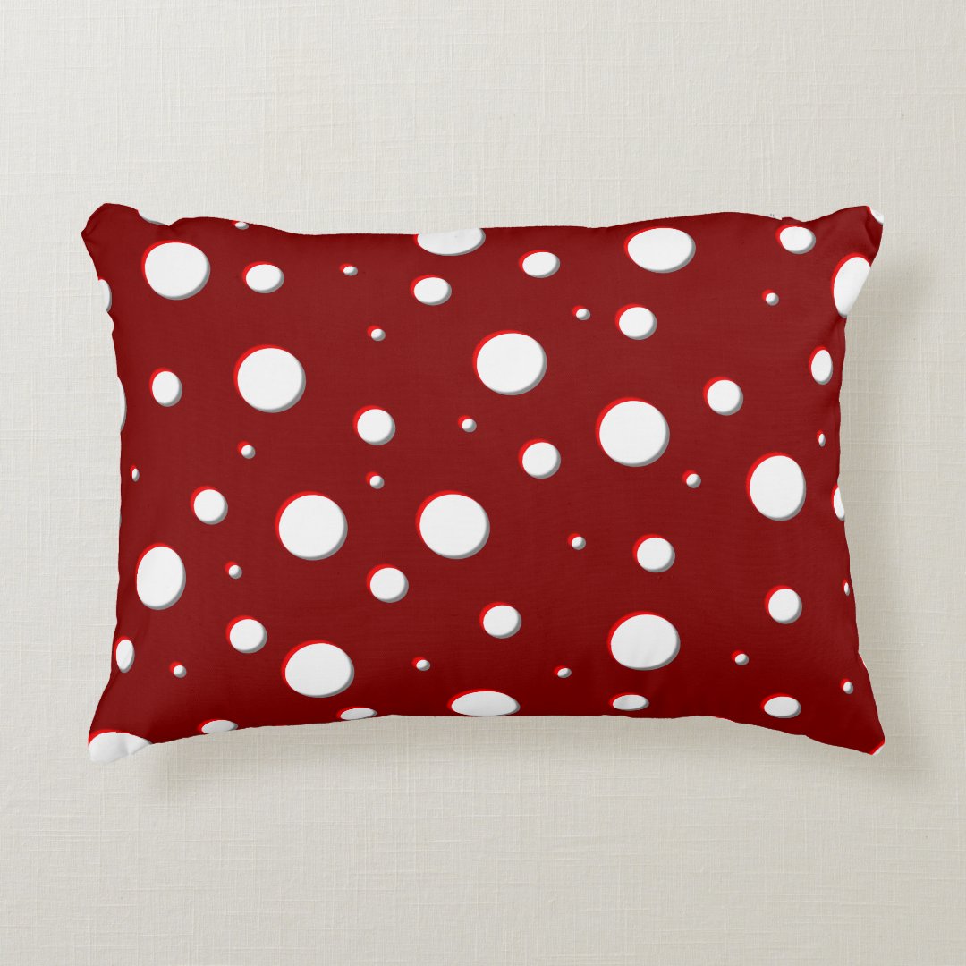 Deep red mushroom spots pattern, white dots accent pillow | Zazzle