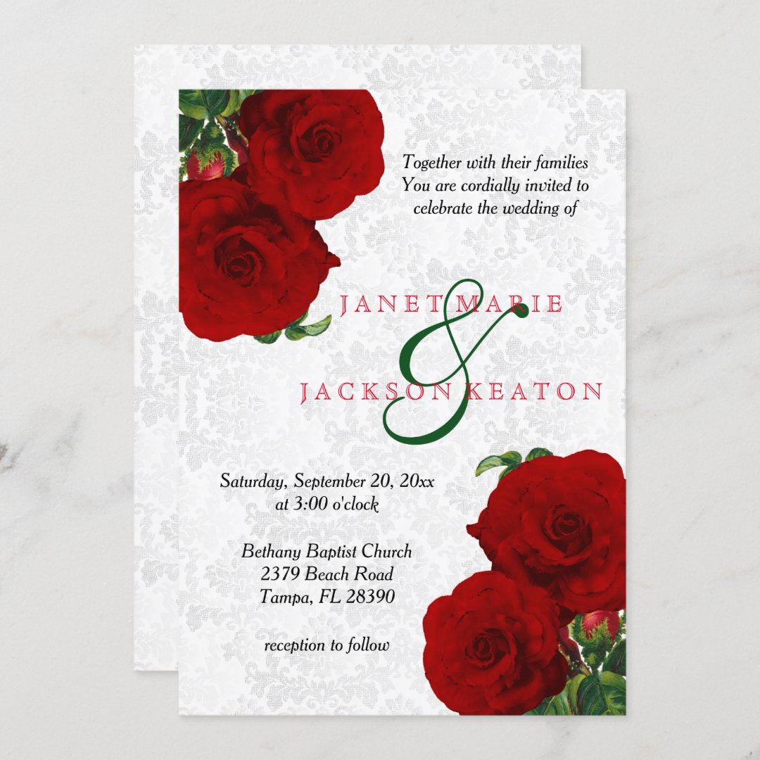 Deep Red Rose Floral Wedding Invitation | Zazzle
