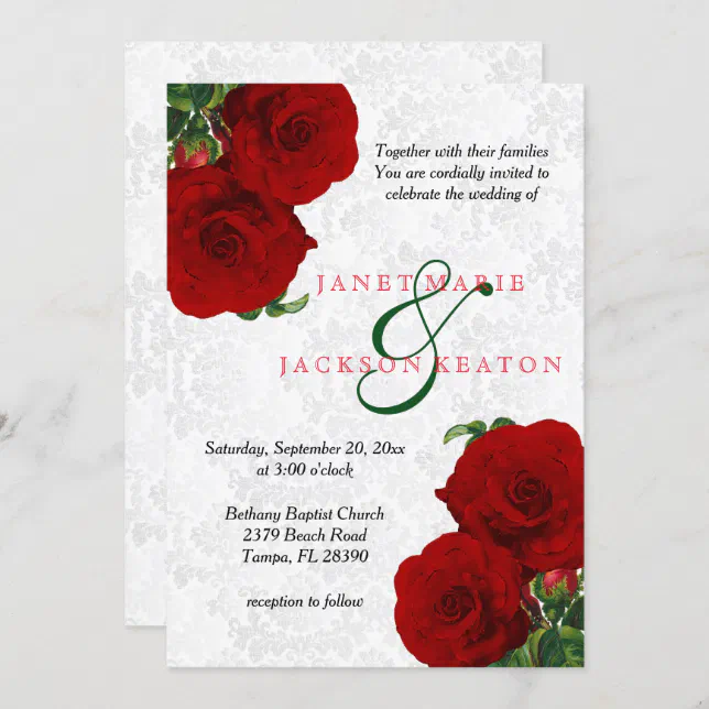 Deep Red Rose Floral Wedding Invitation | Zazzle