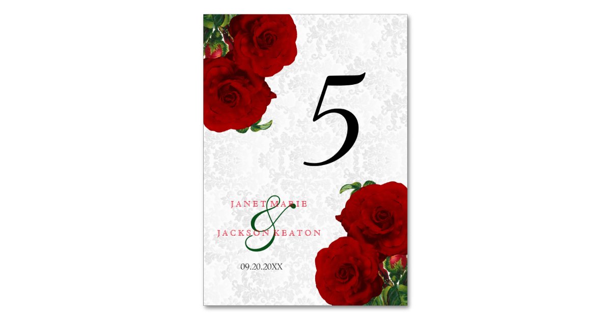 Deep Red Rose Floral Wedding - Table Card | Zazzle