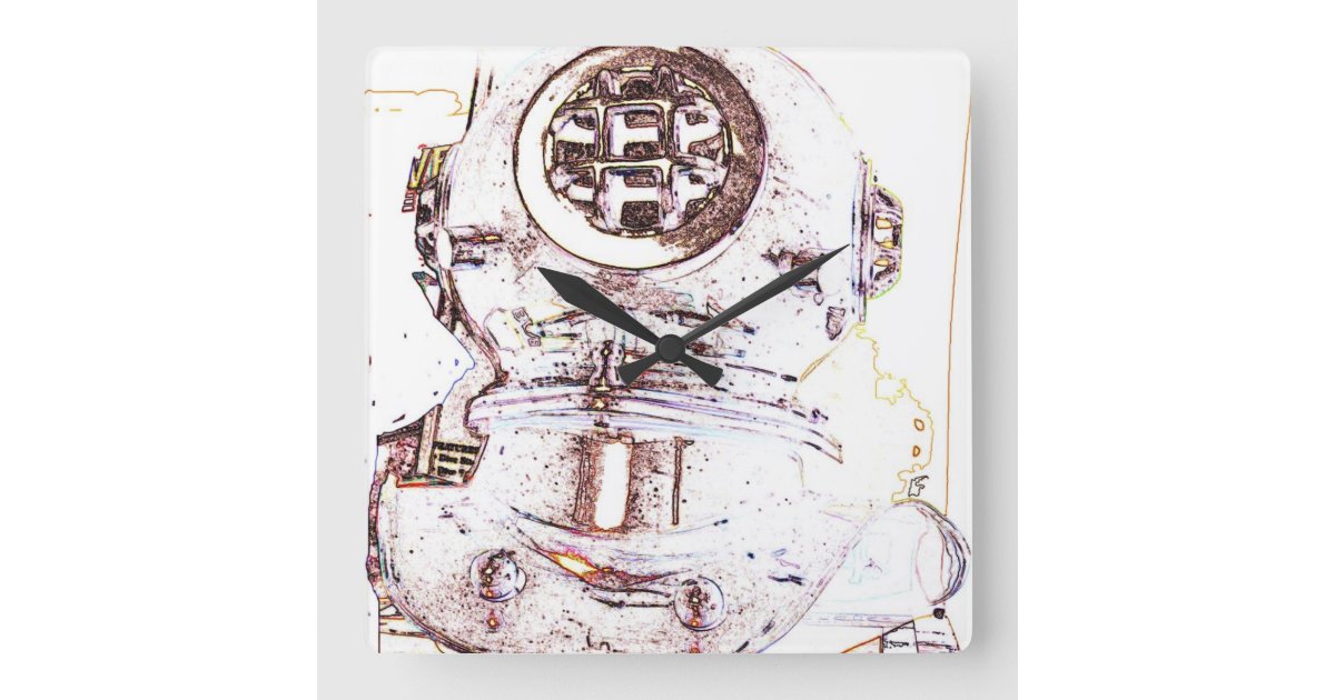 Deep Sea Diver Square Wall Clock | Zazzle