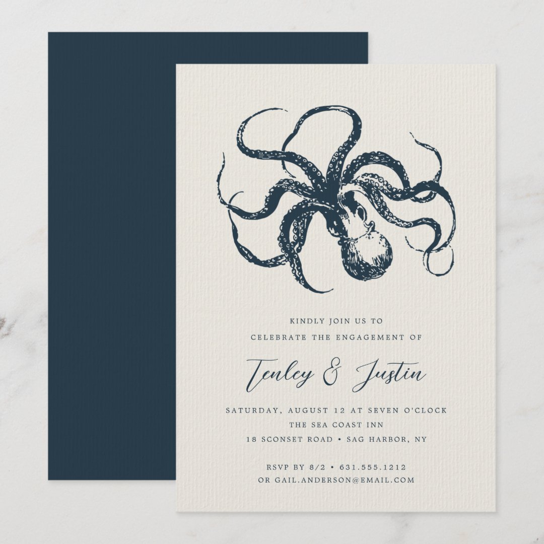 Deep Sea | Elegant Beach Coastal Engagement Party Invitation | Zazzle