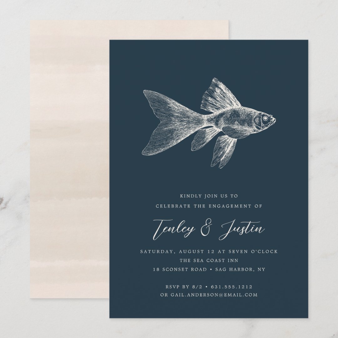 Deep Sea | Elegant Coastal Beach Engagement Party Invitation | Zazzle