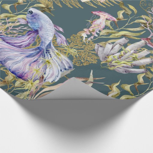 Deep Sea Gold Shimmer Underwater Coral Fish Wrapping Paper | Zazzle