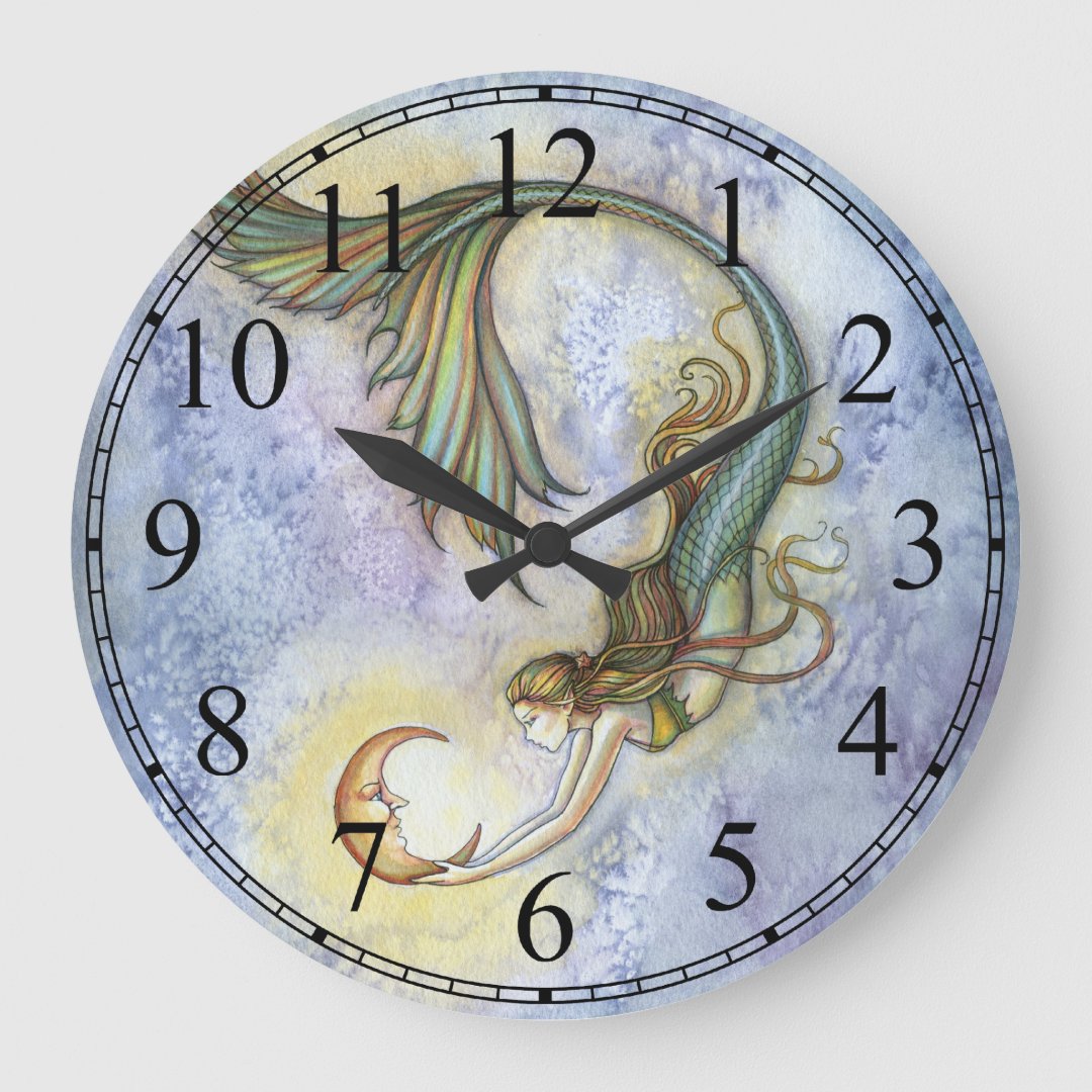 Deep Sea Moon Mermaid Clock by Molly Harrison | Zazzle