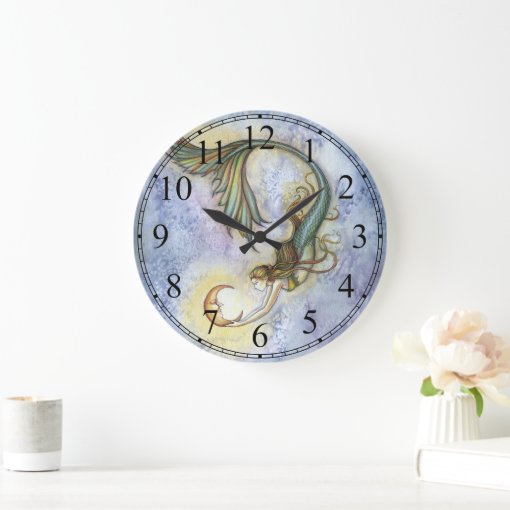 Deep Sea Moon Mermaid Clock by Molly Harrison | Zazzle