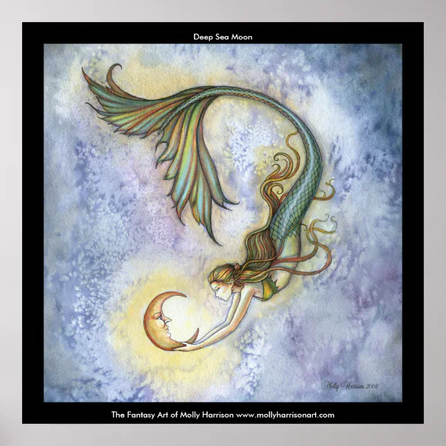 Deep Sea Moon Mermaid Poster Print | Zazzle