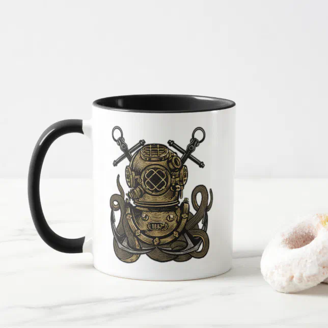 Deep Sea, Ocean Bell Diver, Octopus, Anchor, Mug | Zazzle