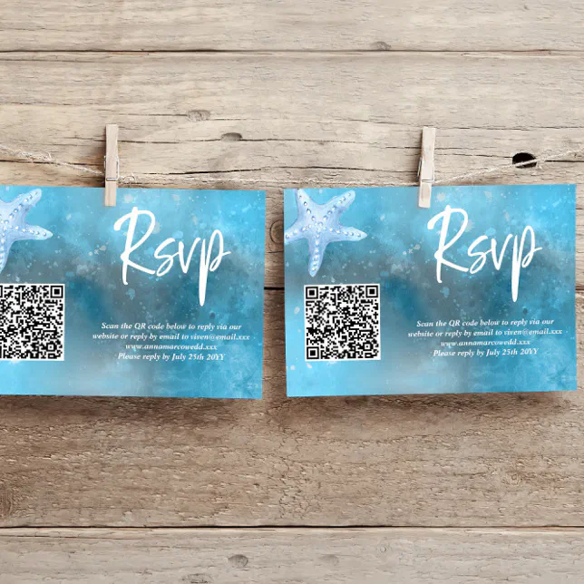 Deep Sea Summer Wedding QR Code RSVP Card | Zazzle