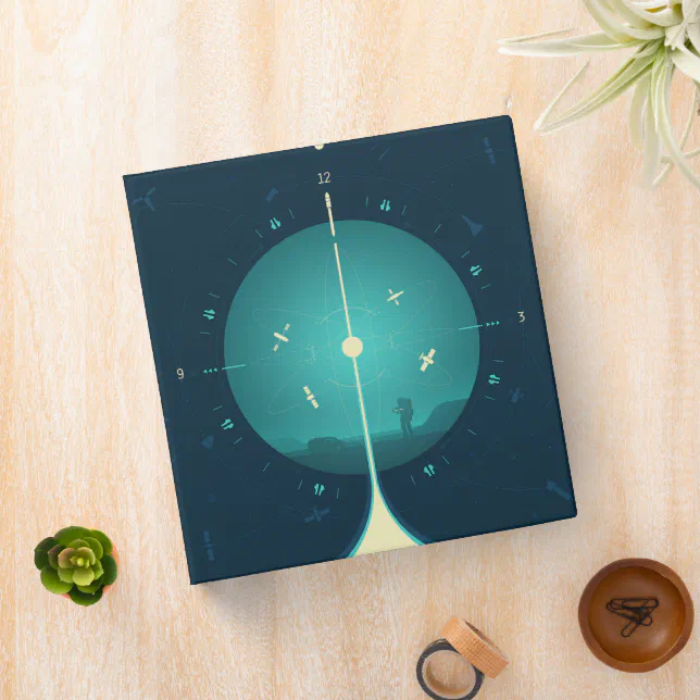 Deep Space Atomic Clock Poster, Blue Version. 3 Ring Binder | Zazzle