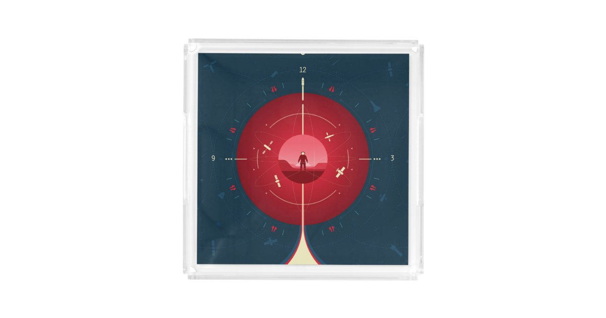 Deep Space Atomic Clock Poster, Red Version. Acrylic Tray | Zazzle