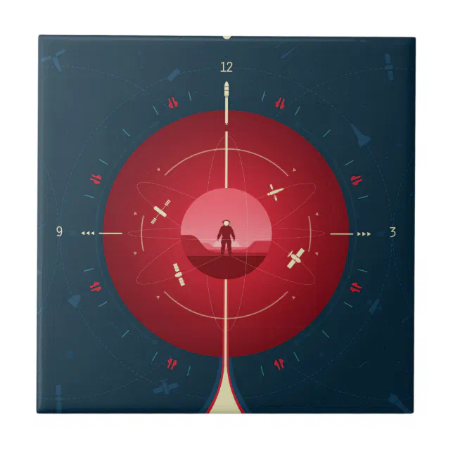 Deep Space Atomic Clock Poster, Red Version. Ceramic Tile | Zazzle