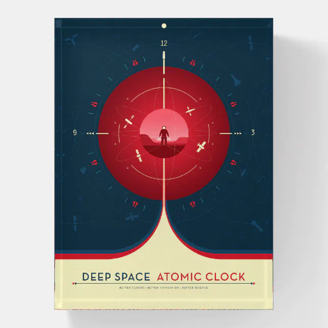 Deep Space Atomic Clock Poster, Red Version. Paperweight | Zazzle