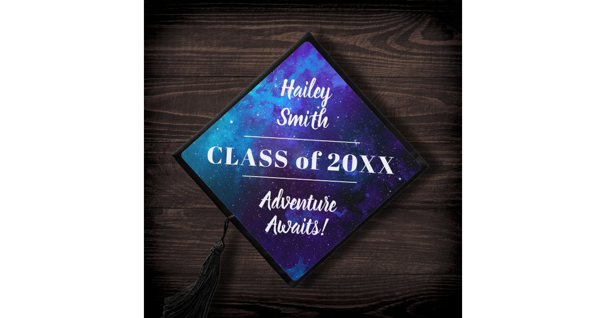Deep Space Galaxy Name and Class Year Typography Graduation Cap Topper ...