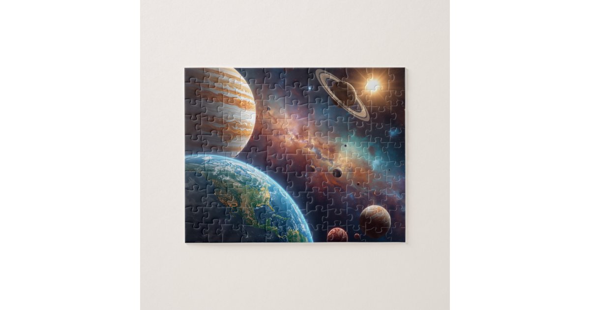 Deep Space Planets Nebula Jupiter Earth Jigsaw Puzzle | Zazzle