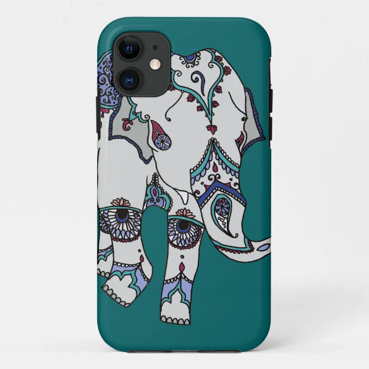 Deep Turquoise Embellished Elephant Phone Case | Zazzle