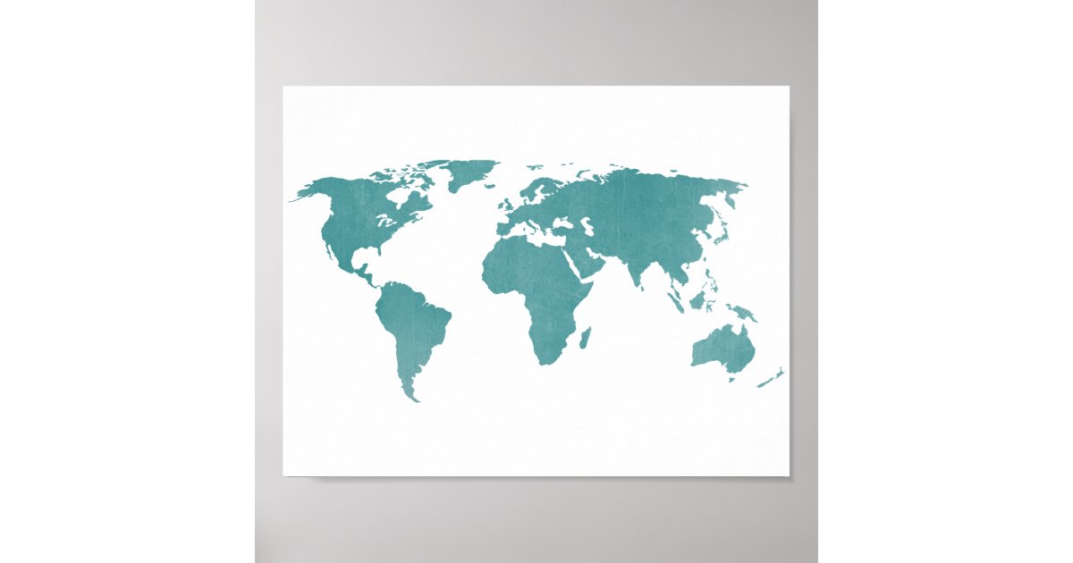 Deep Turquoise Rustic World Map Poster | Zazzle