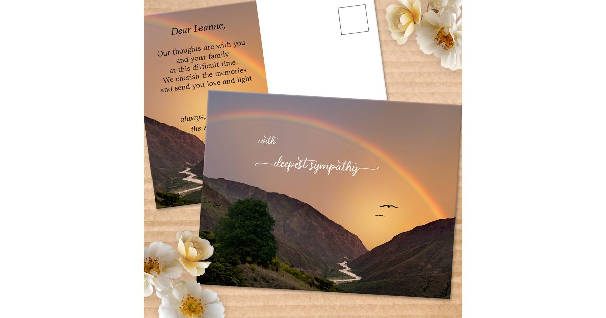 Deepest Sympathy Rainbow Condolences Postcard | Zazzle
