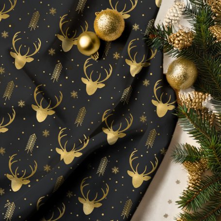 Christmas Reindeer Pattern Gold Red Fabric | Zazzle
