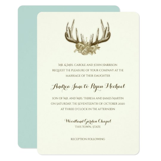 Deer Antlers Elegant Woodland Wedding Invitation | Zazzle.com