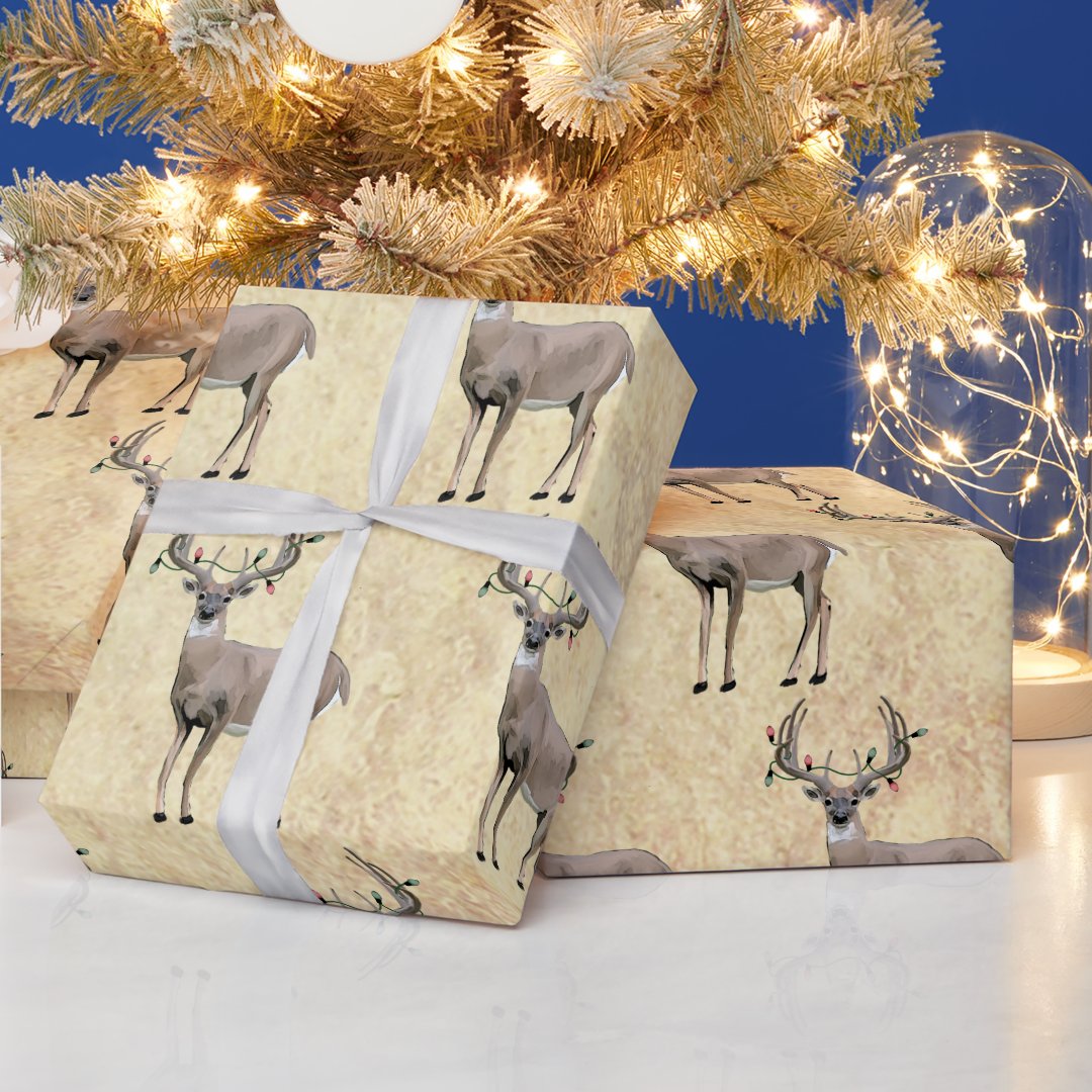 Deer Antlers Lights Christmas Wrapping Paper | Zazzle