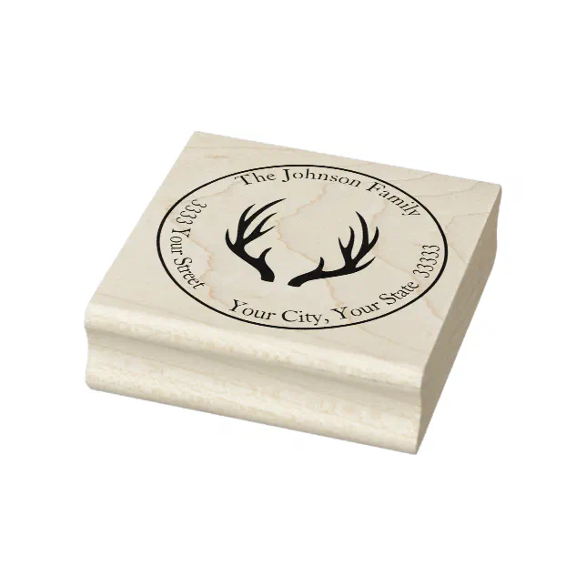 Deer Antlers Round Return Address Rubber Stamp | Zazzle