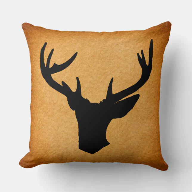 Deer Antlers Silhouette Rustic Vintage Buck Deer Throw Pillow | Zazzle