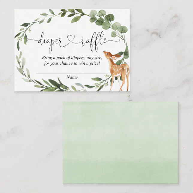Deer baby shower greenery diaper raffle cards | Zazzle