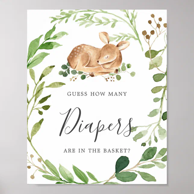 Deer Baby Shower Guess How Many Diapers Poster | Zazzle