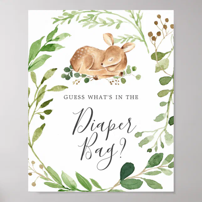 Deer Baby Shower Guess What's in the Diaper Bag Poster | Zazzle
