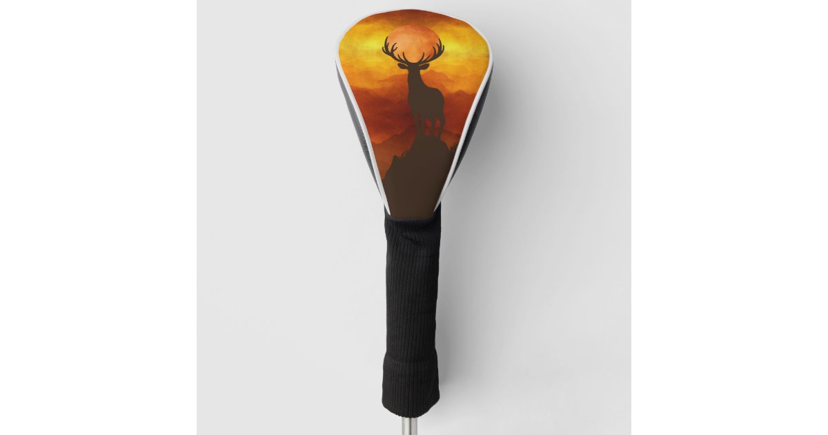 Deer Buck on top of Mountain with sunset Golf Head Cover | Zazzle