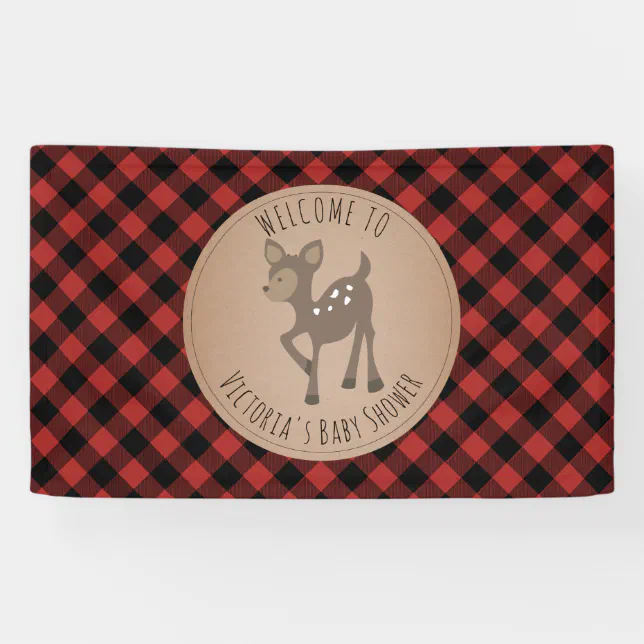 Deer Buffalo Plaid Baby Shower Welcome Banner | Zazzle