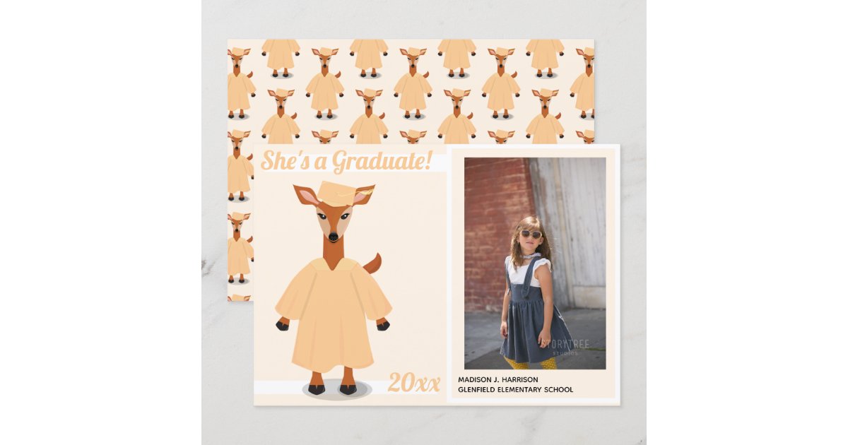 Deer Cream Peach Graduation Photo Announcement | Zazzle