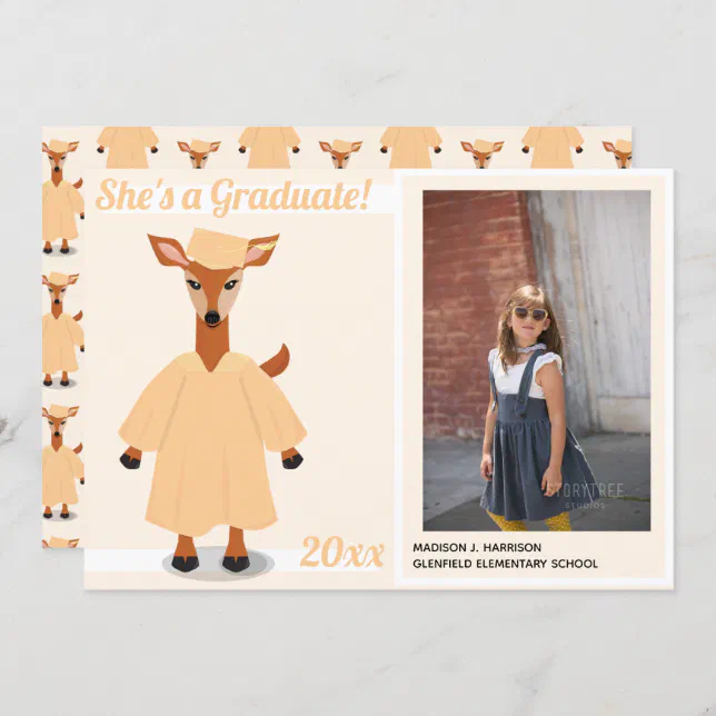 Deer Cream Peach Graduation Photo Announcement | Zazzle