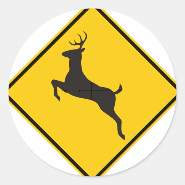 Deer Crossing Highway Sign Classic Round Sticker | Zazzle