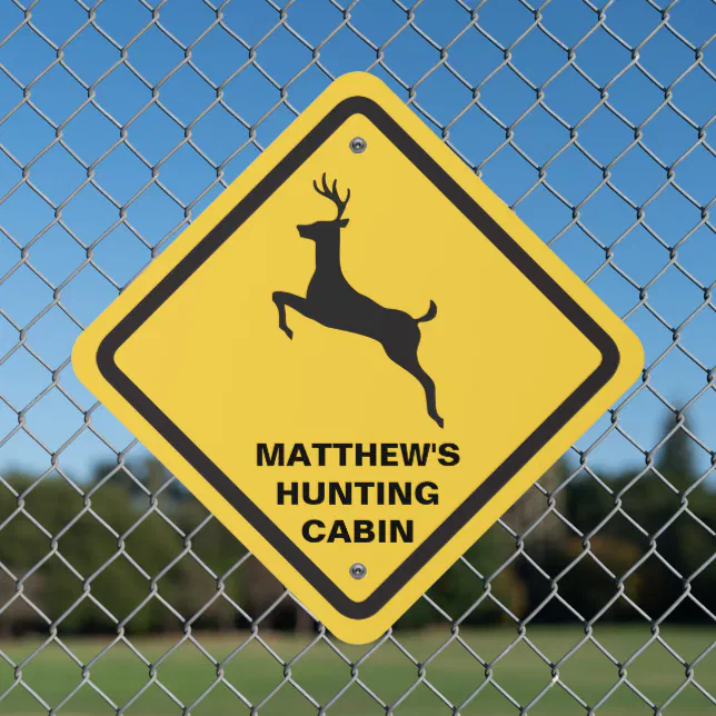 Deer Crossing Warning Yellow Black Hunting Cabin Metal Sign | Zazzle
