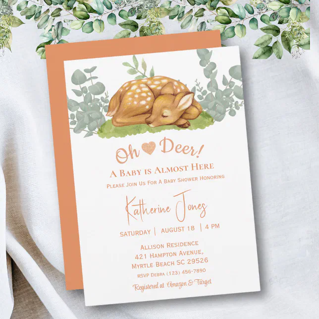 Deer Gender Neutral Watercolor Baby Shower Invitation | Zazzle