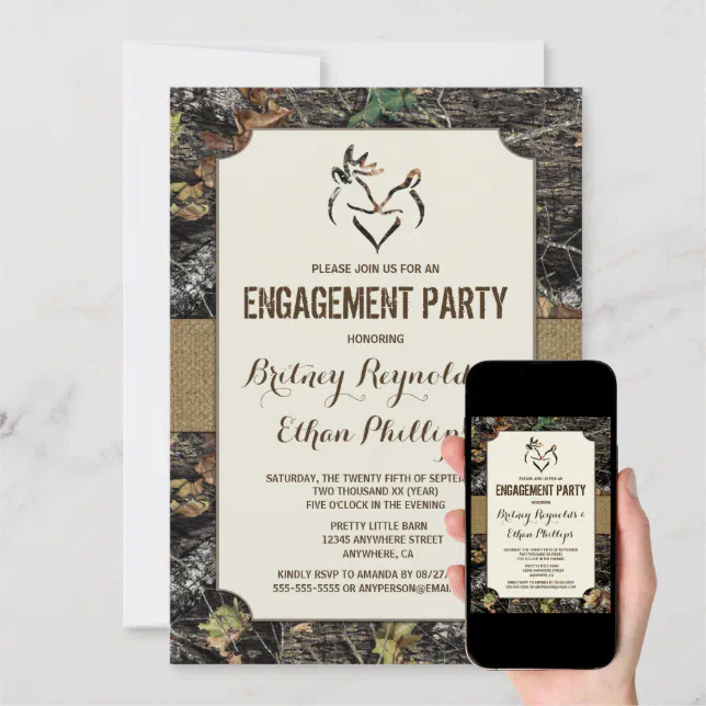 Deer Hunting Camo Engagement Party Invitations | Zazzle