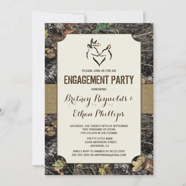 Deer Hunting Camo Engagement Party Invitations | Zazzle